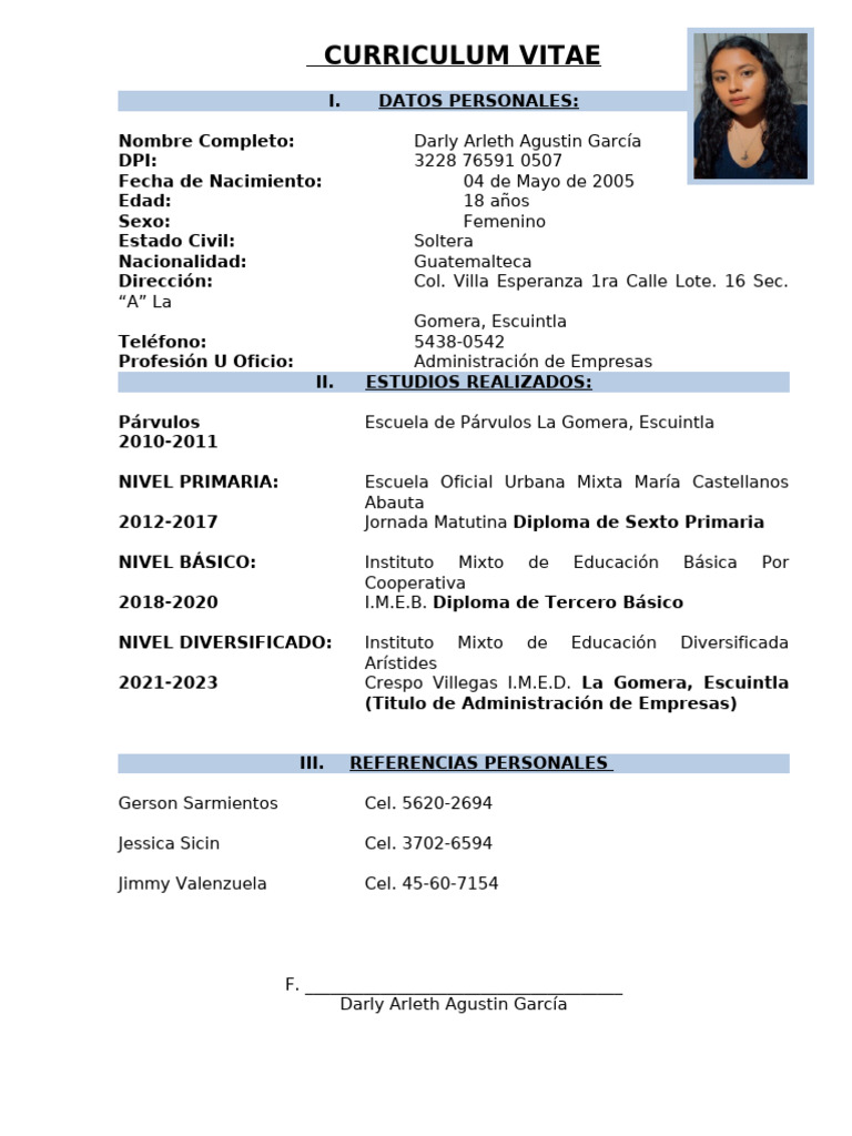 CURRICULUM VIATE DE Darly Arelth Agustin García | PDF