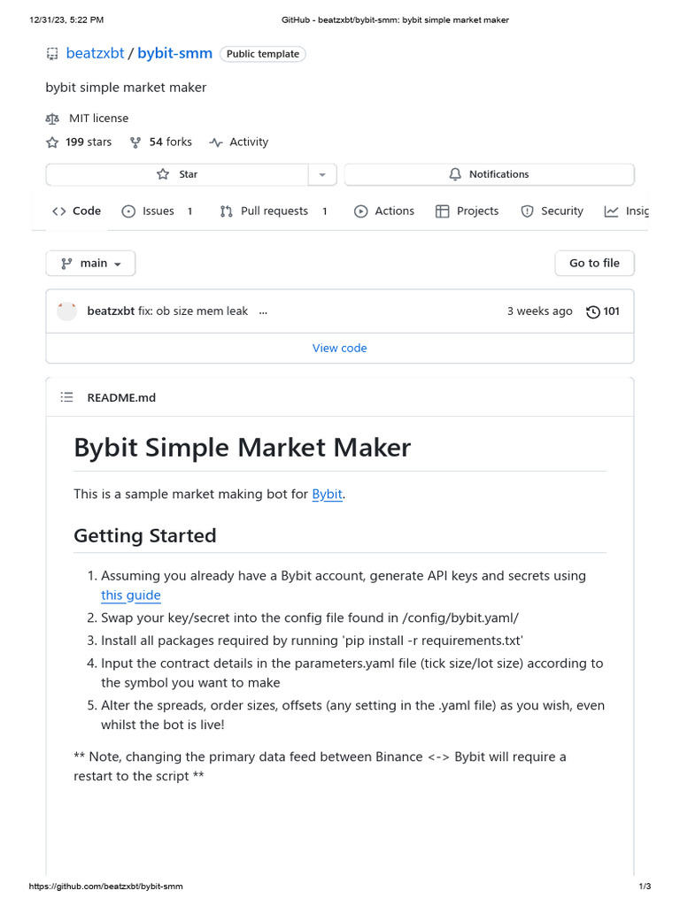 GitHub - Beatzxbt - Bybit-Smm - Bybit Simple Market Maker | PDF