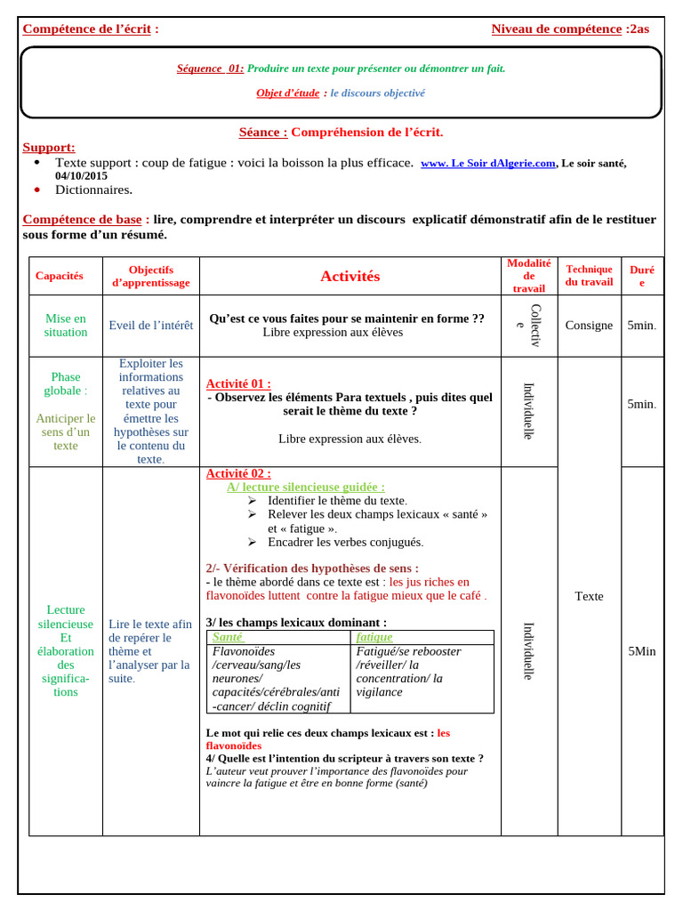 CE Niveau 2as Séquence 1 (1) .Docx Version 1 | PDF