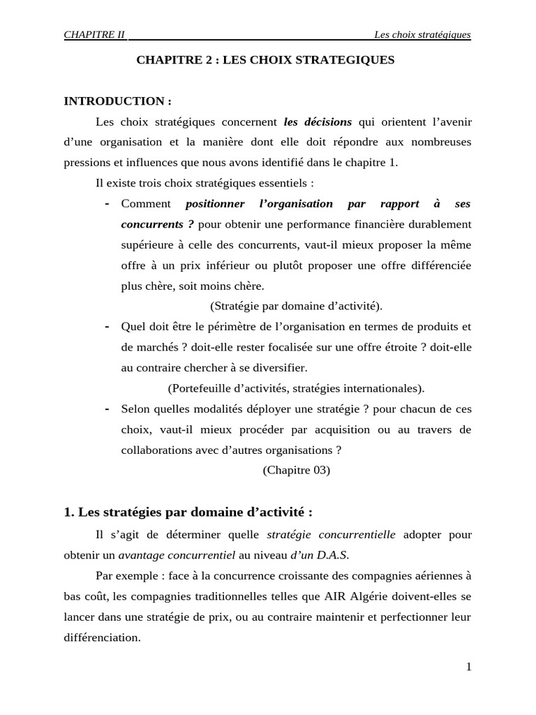 Les Choix Stratégiques | PDF