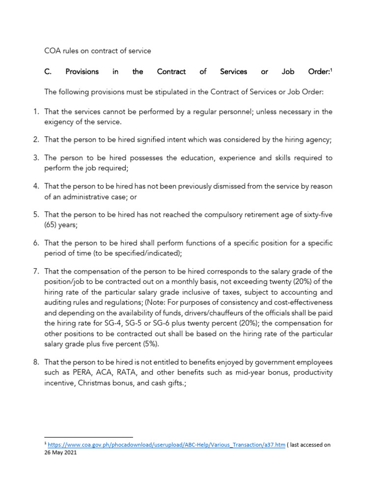 COA Rules On Contract of Service | PDF | Salary | Employment