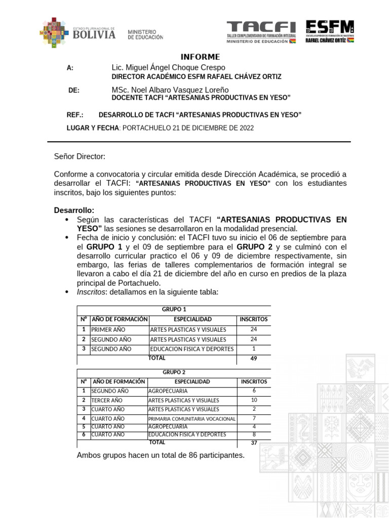 Informe de Desarrollo de Tacfi | PDF
