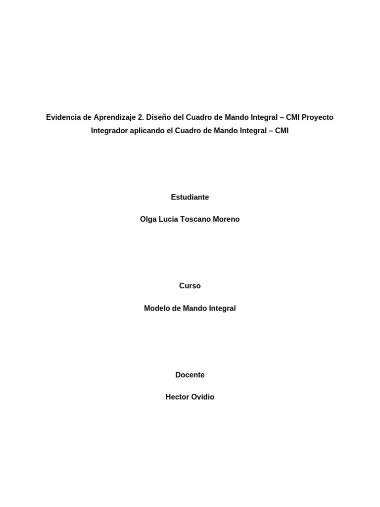 Evidencia de Aprendizaje 2. Diseño Del Cuadro de Mando Integral - CMI ...
