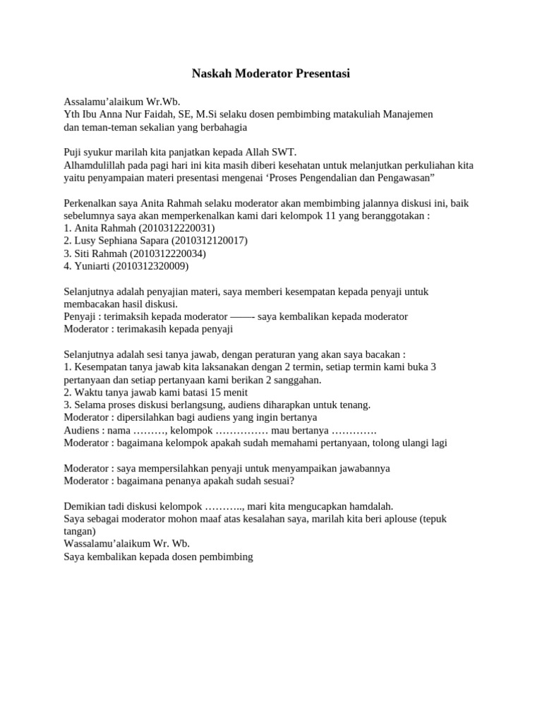 Naskah Moderator Presentasi | PDF