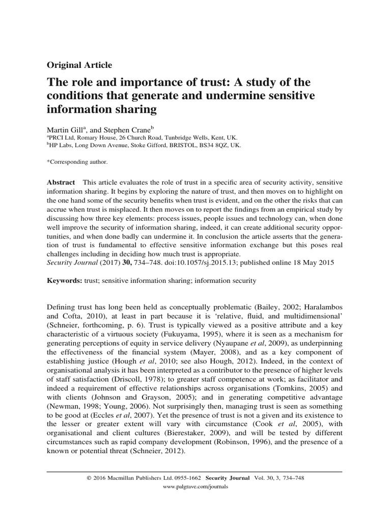 The Role and Importance of Trust A Study of The Conditions That ...