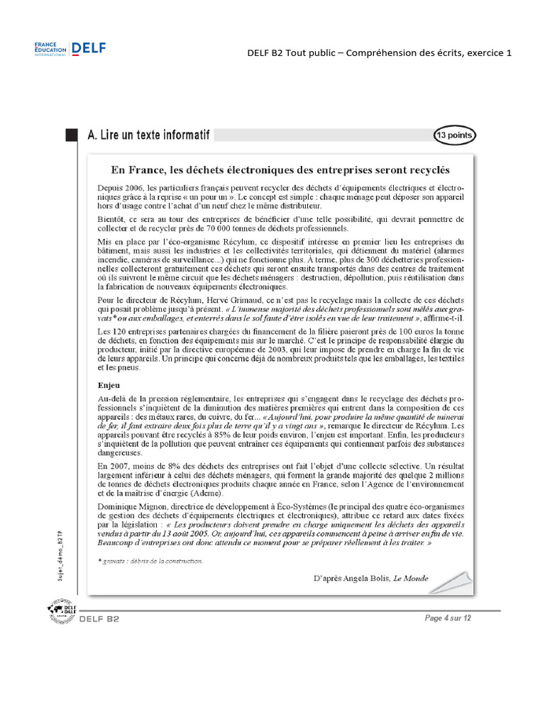 Delf b2 Tout Public Ceexercice 1 Con | PDF