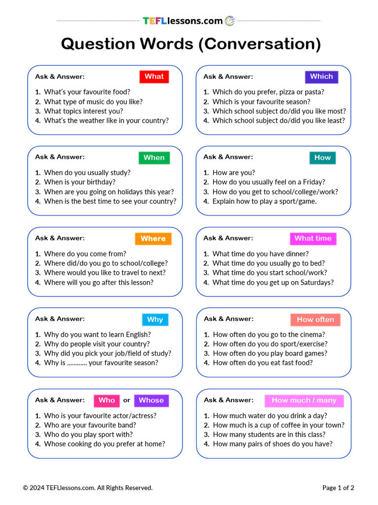 Question Words Conversation Teacher | PDF