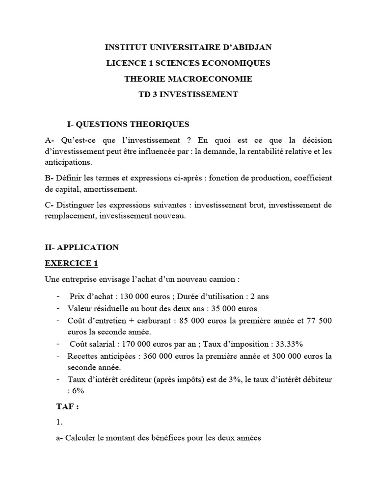 TD 3 Investissement | PDF