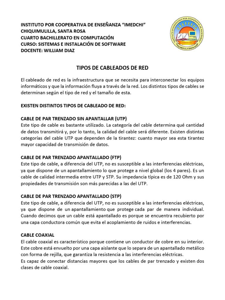 Tipos de Cableado de Red Explicados | PDF | Cable coaxial ...