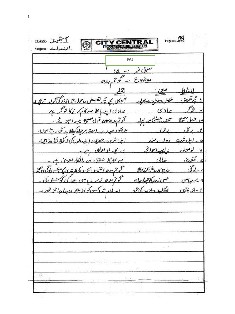 Fa5 2024-25 8th Urdu, Kash | PDF