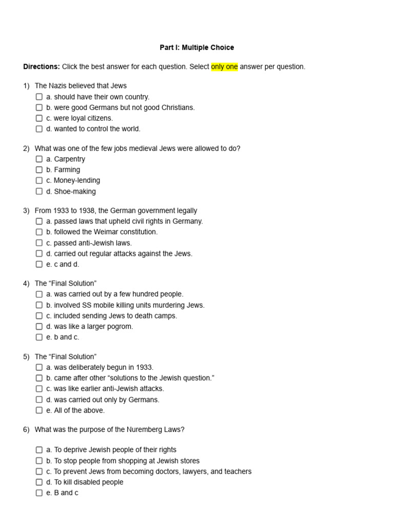 Unit Two Test Part One (Easy) | PDF