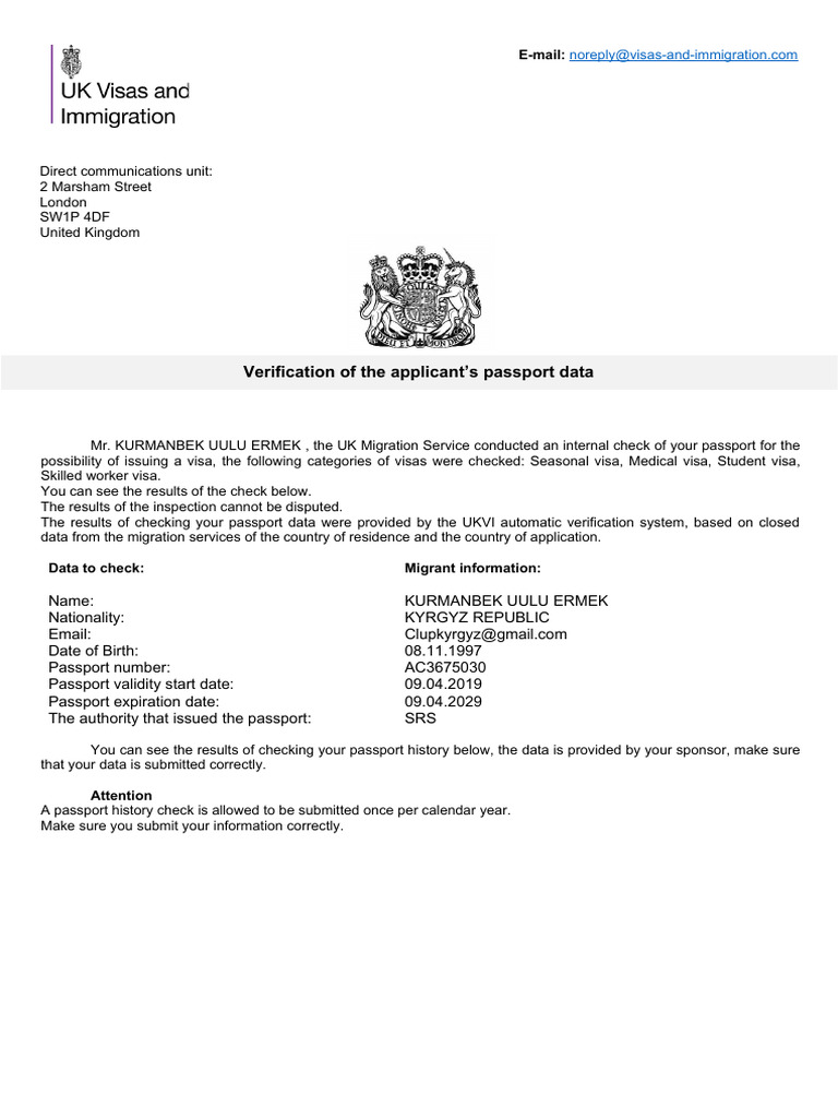 Verification of The Applicant S Passport Data | PDF