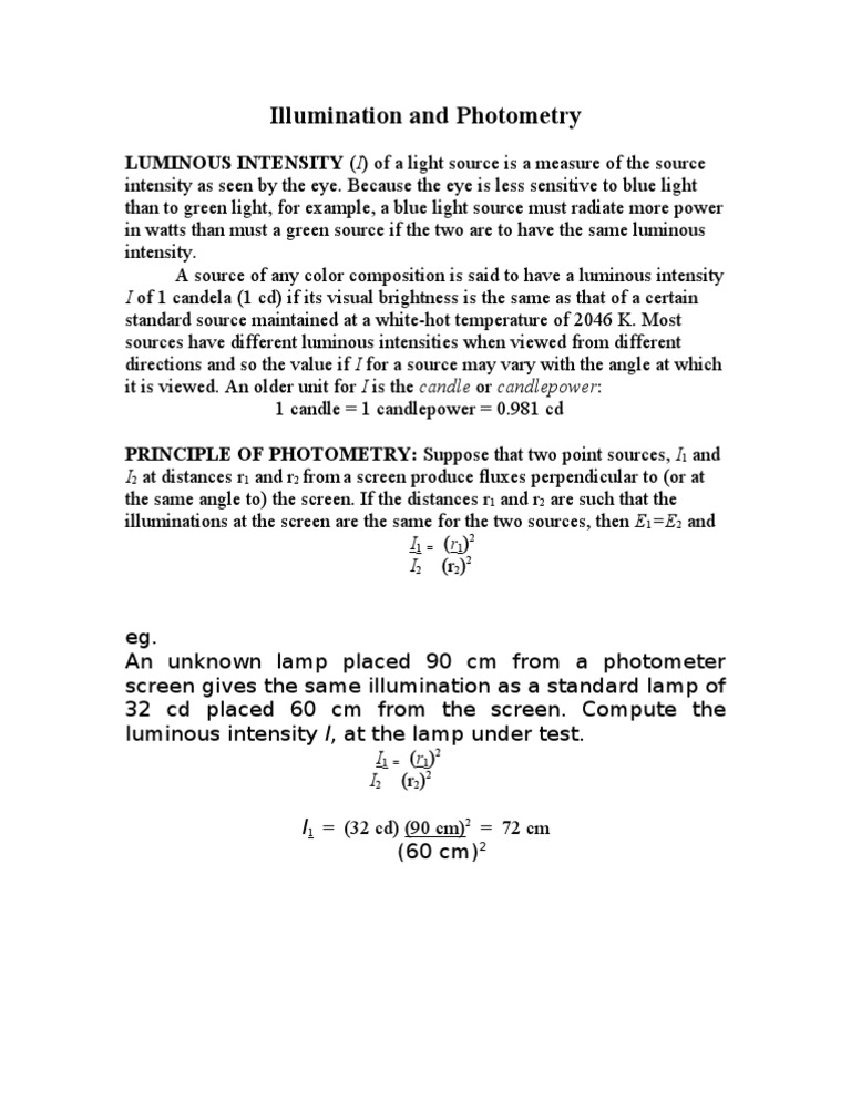 Luminous Intensity and Photometry Explained | PDF