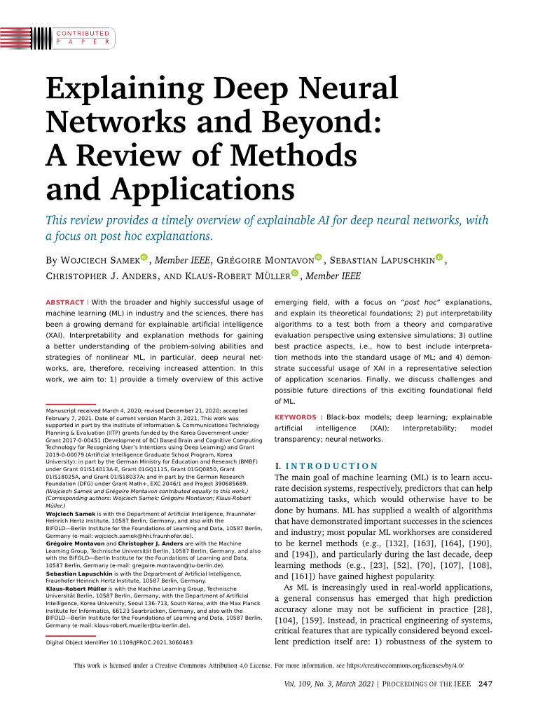 Explaining Deep Neural Networks and Beyond A Review of Methods and Applications | PDF