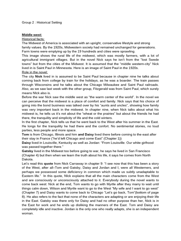 The Great Gatsby Setting | PDF