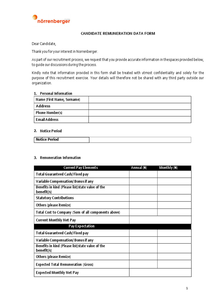 Candidate Remuneration Data Form - NFG | PDF
