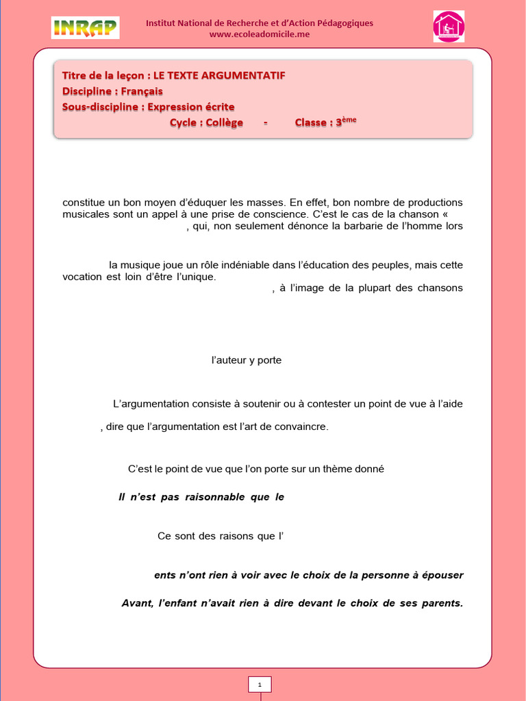 FRANC - 3me - LE TEXTE ARGUMENTATIF | PDF