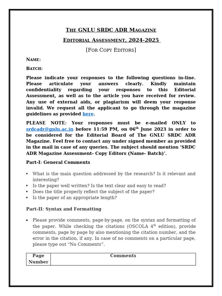 Editorial Assessment - Copy Editors | PDF