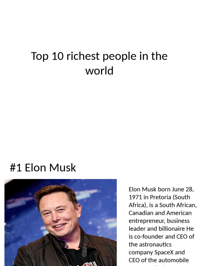 Top 10 Richest People in The World | PDF | Mark Zuckerberg | Elon Musk