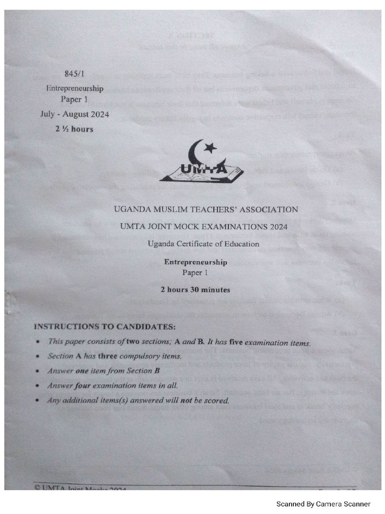 Umta U.C.E Mocks 2024 1 | PDF