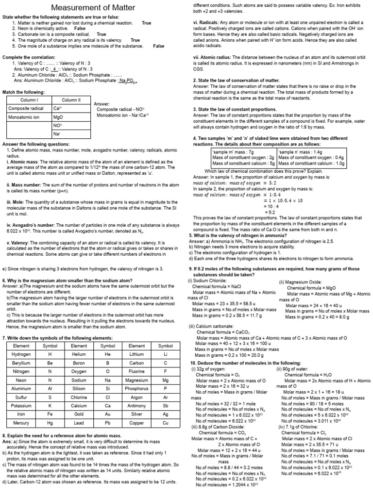 Measurment of Matter | PDF