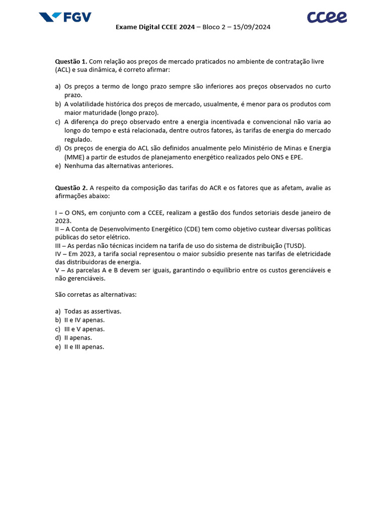 Bloco 2 - CCEE - 2024 - Objetiva | PDF