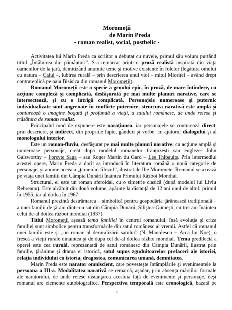 Morometii Marin Preda Roman Realist Postbelic Copie | PDF