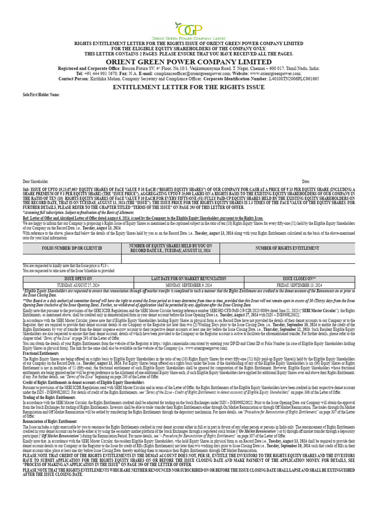 Orient Green Entitlement Letter 2024 V2 | PDF