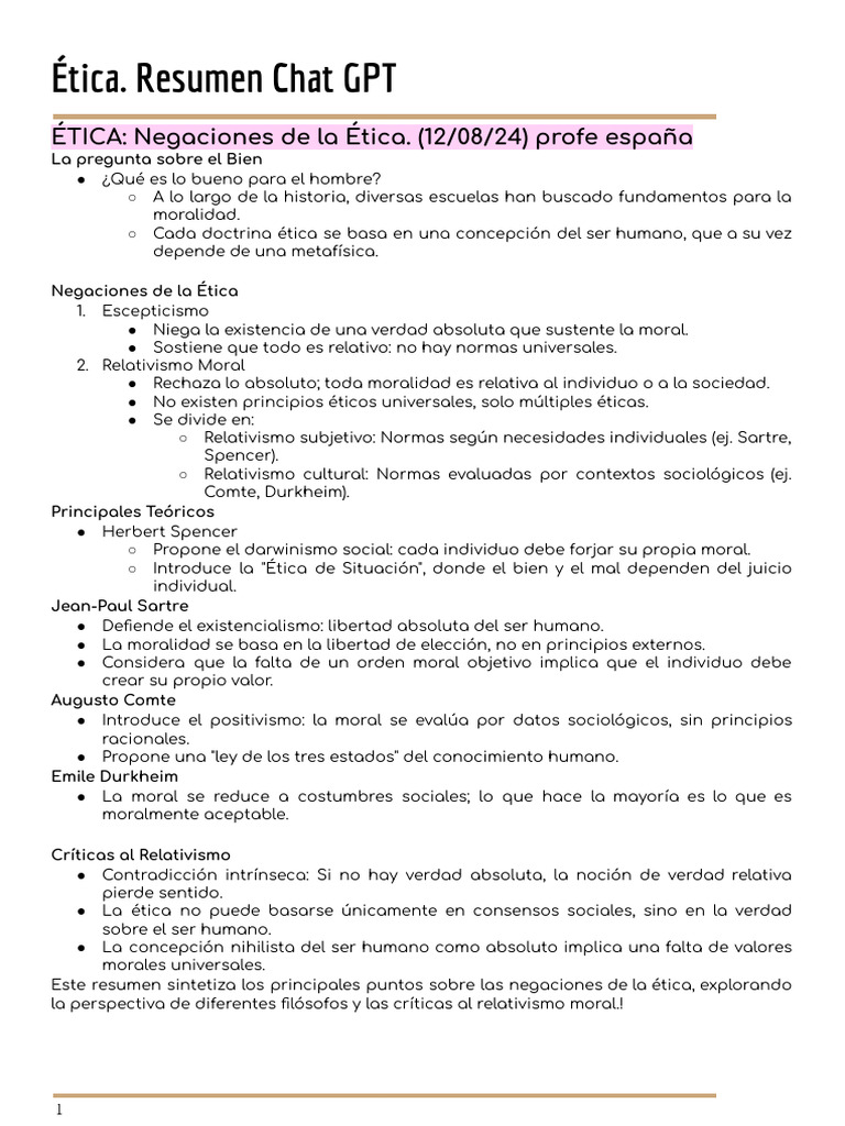 Etica. Resumen Chat GPT | PDF