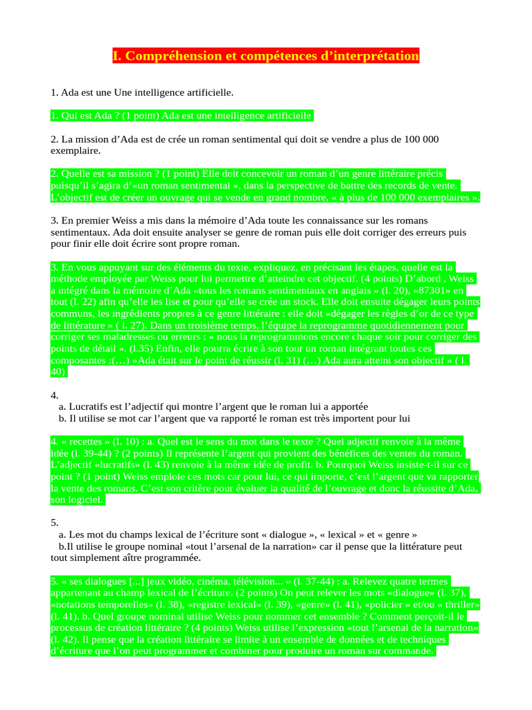 Exercice Entrenement DNB Francais Impresion Couleur | PDF