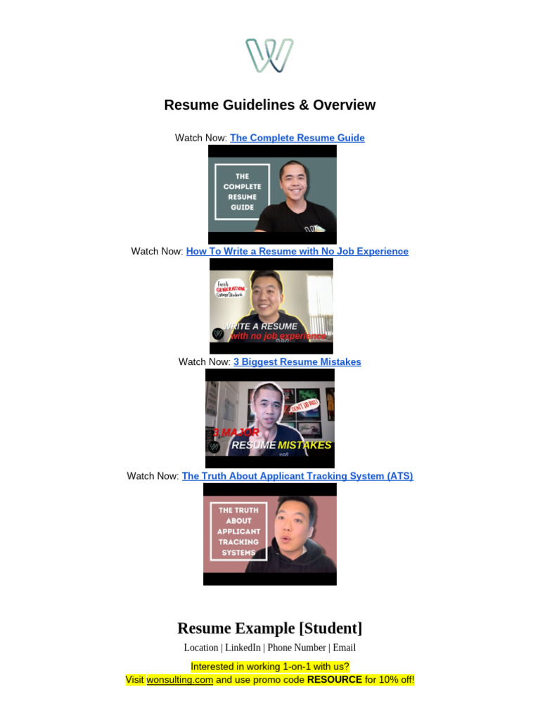 Wonsulting Resume Template + Resources | PDF