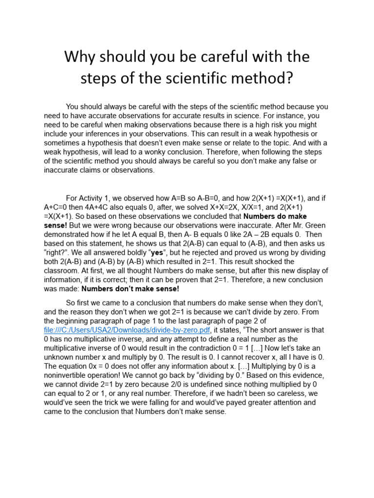 Why Should You Be Careful With The Steps of The Scientific Method | PDF ...