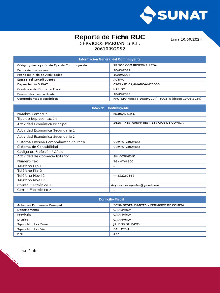 Ficha Ruc Maruan Original | PDF | Industrias de servicio
