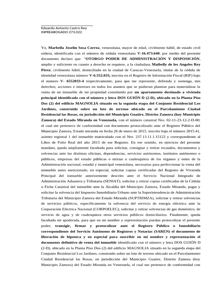 Poder Especial para Venta de Inmueble Modelo | PDF