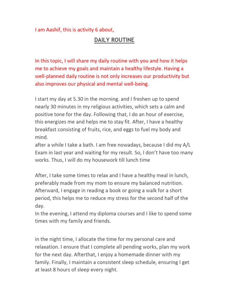 Act - 06 (Daily Routine) | PDF
