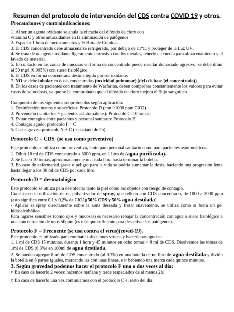 Resumen Del Protocolo de Intervención Del CDS Contra COVID 19 y Otros. | PDF