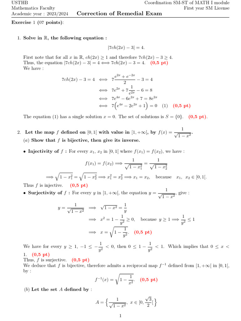 SM Math1 2023 2024 ER (Correction) | PDF
