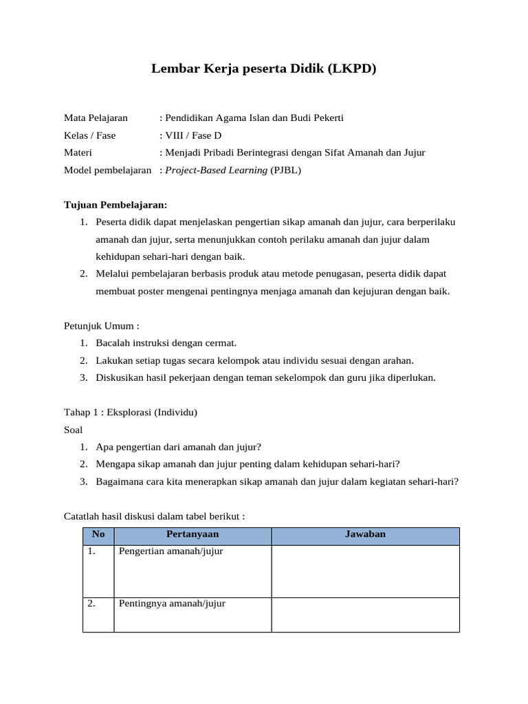 Lembar Kerja Peserta Didik (LKPD) MURAZI PPL 2 | PDF