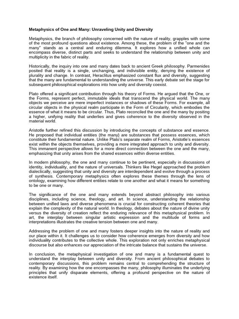 Metaphysics of One and Many | PDF | Metaphysics | Reality