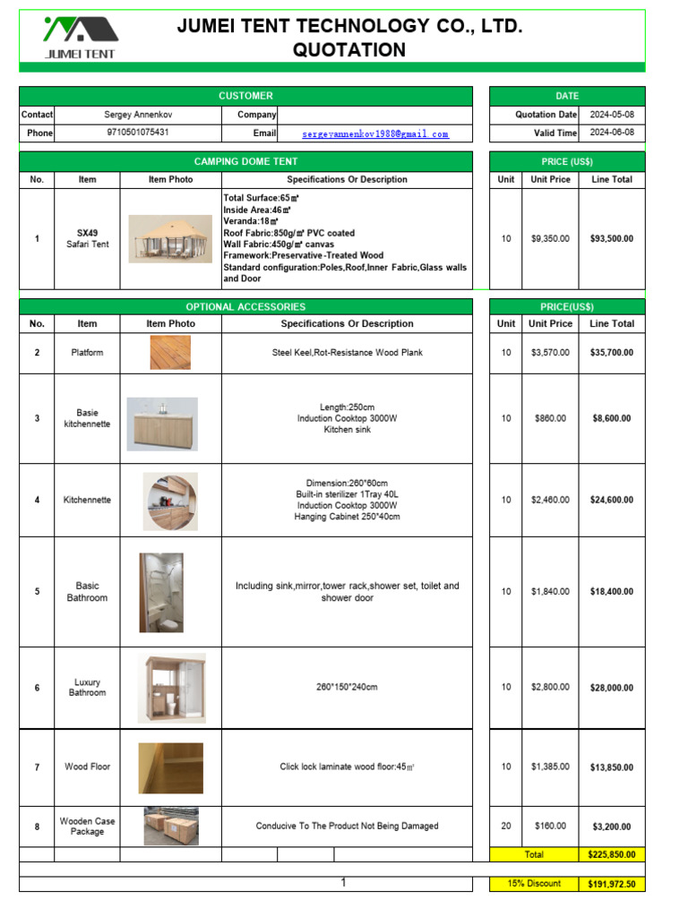 SX49 Safari Tent Quotation-Jumei Tent-0508-01 | PDF