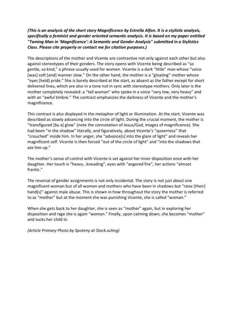 This Is An Analysis of The Short Story Magnificence by Estrella Alfon ...
