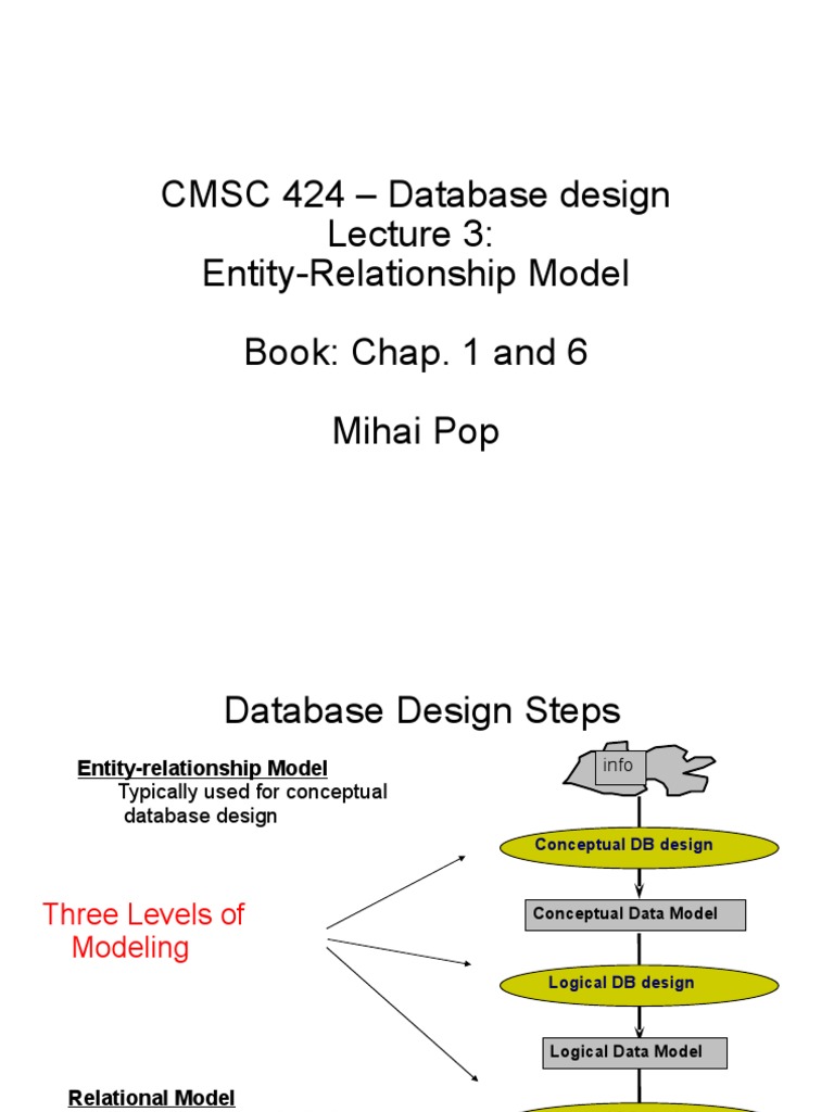 Cmsc 424 Database Design Entity Relationship Model Book Chap 1 And 6 Mihai Pop Pdf