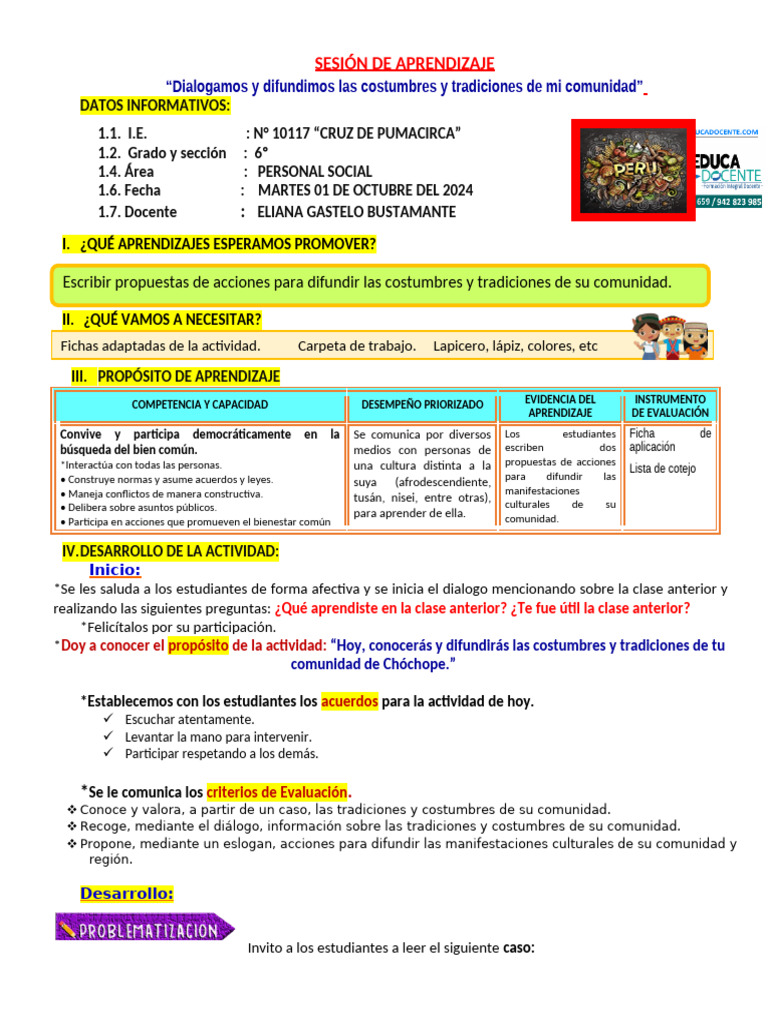 P.S 01-10 SESION-Dialogamos-y-Difundimos-Las-Costumbres-y-Tradiciones ...