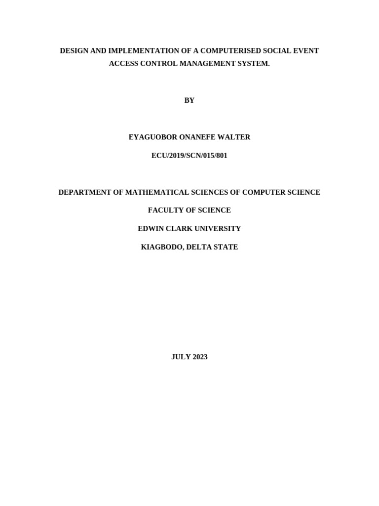 DESIGN AND IMPLEMENTATION OF A COMPUTERISED SOCIAL EVENT Prelimenary | PDF | System | Databases