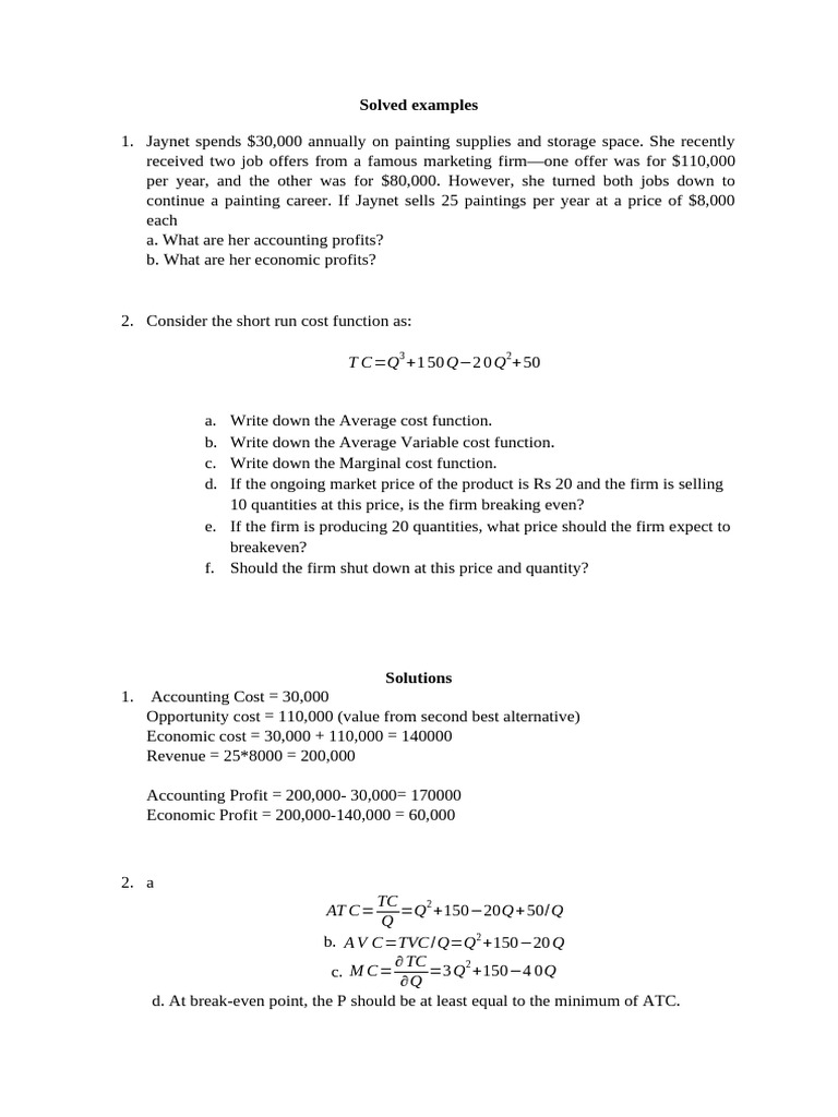 Solved Exercises - Costs | PDF