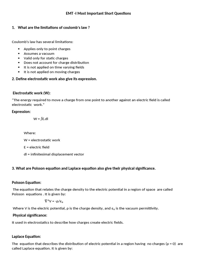 Emt Short Questions | PDF