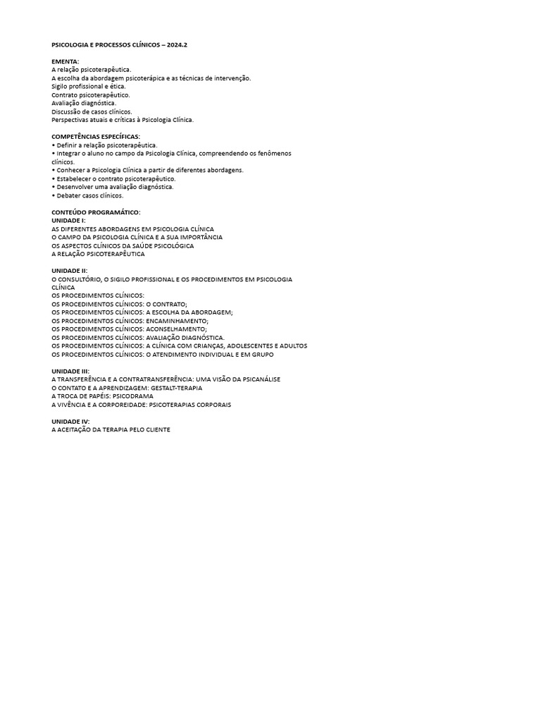 PSICOLOGIA E PROCESSOS CLÍNICOS - Docx - Documentos Google | PDF