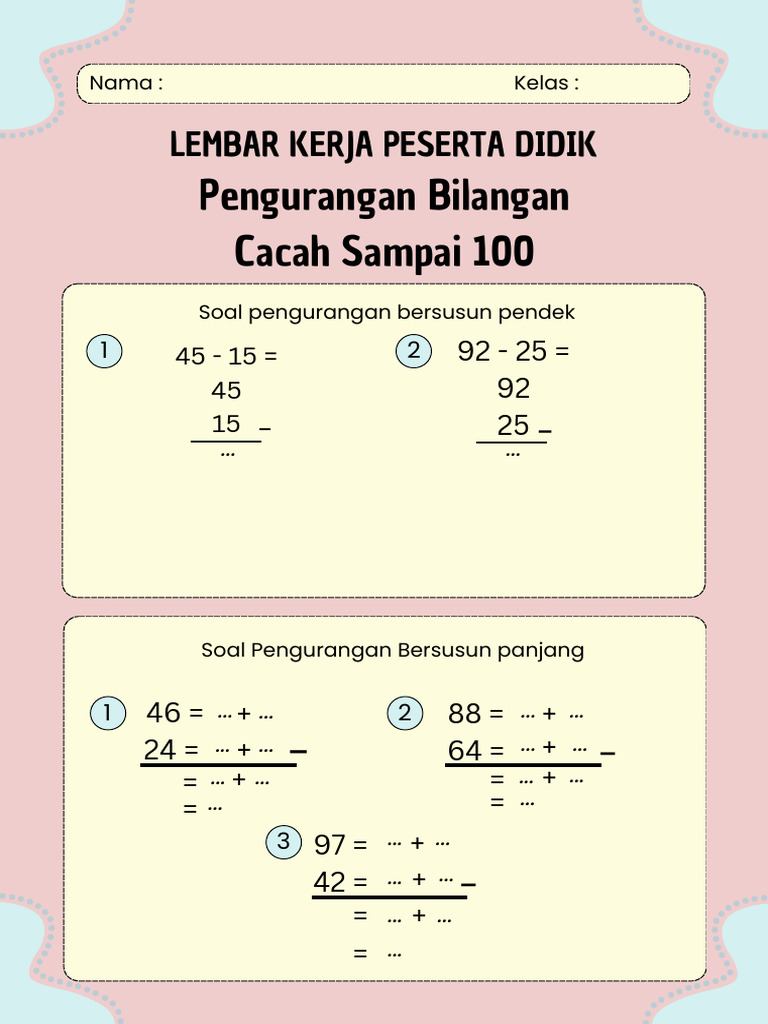 LKPD Pengurangan Bilangan Cacah Sampai 100 | PDF