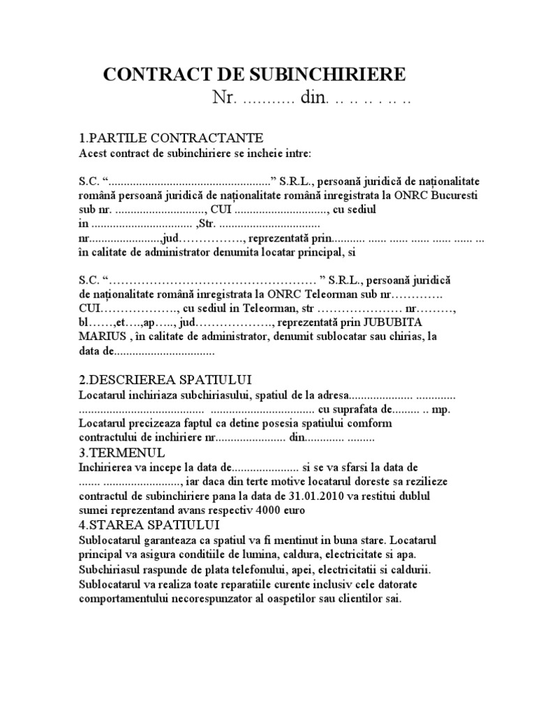 Contract de Subinchiriere