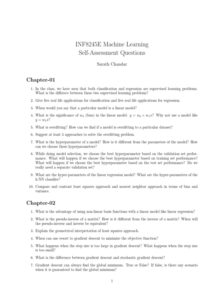 Self Assessment Questions INF8245E | PDF